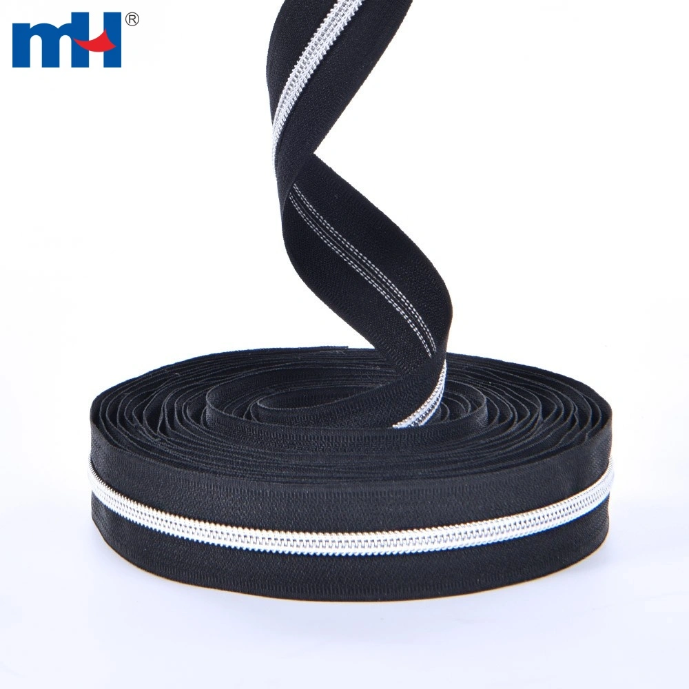 5 # Nylon Coil Zip Cadena larga con dientes plateados Proveedor