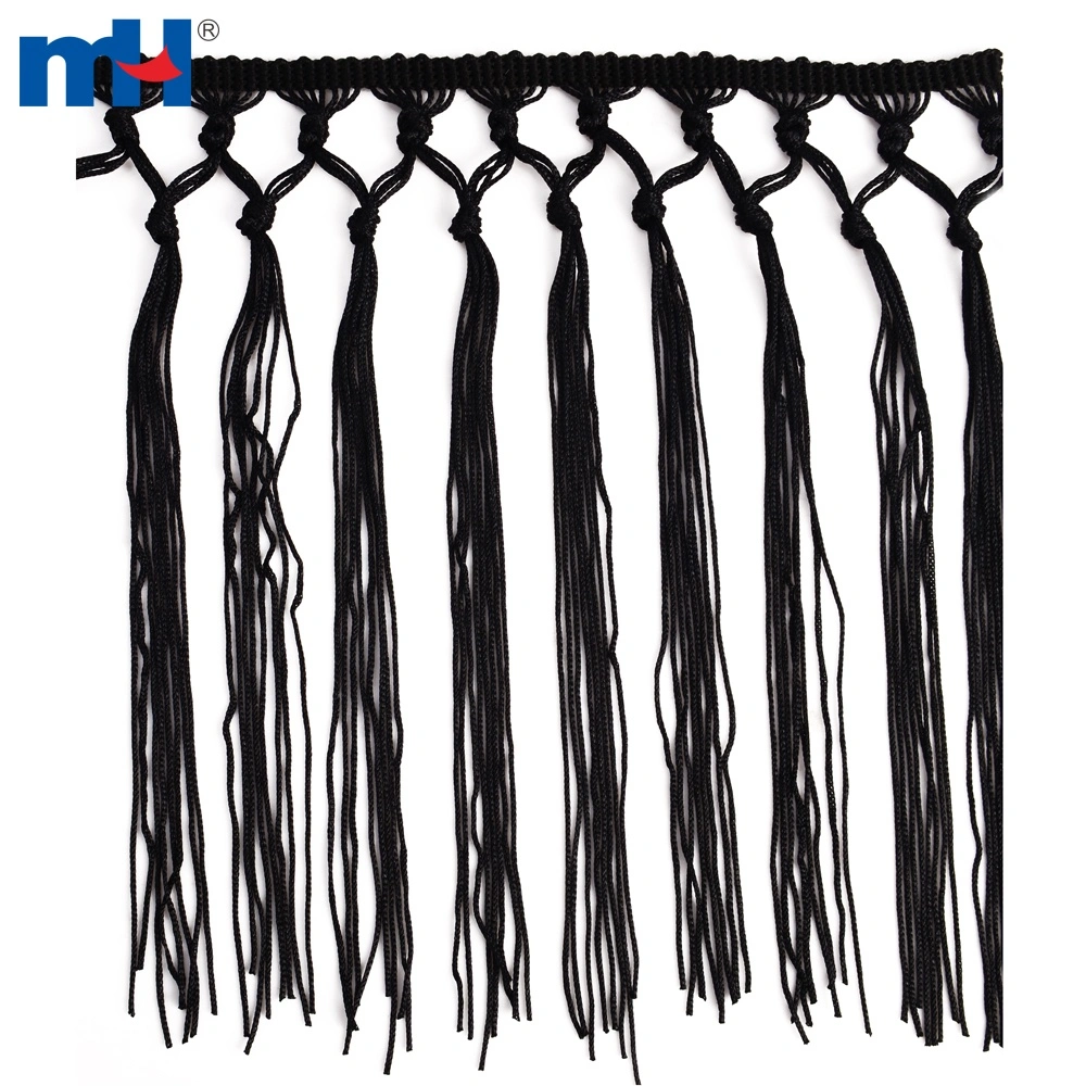 Custom Design Black Knotted Fringe Trimming