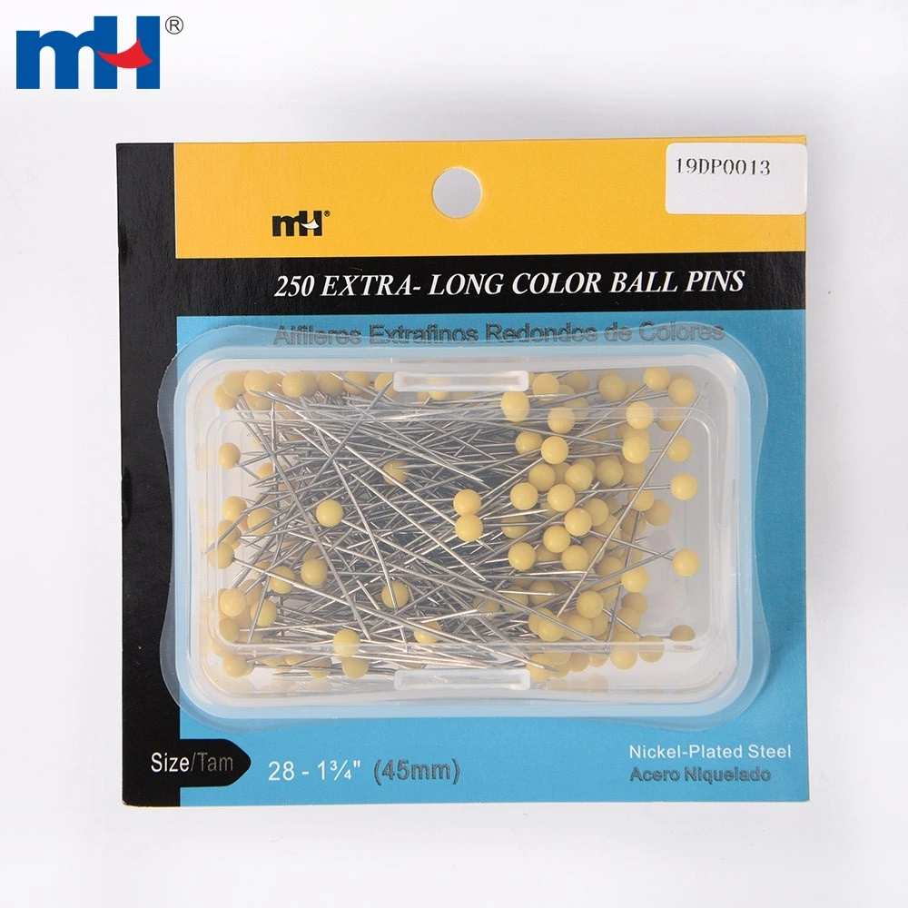 44mm Nickel-plated Steel Yellow Ball Sewing Pins Wholesale 250packs