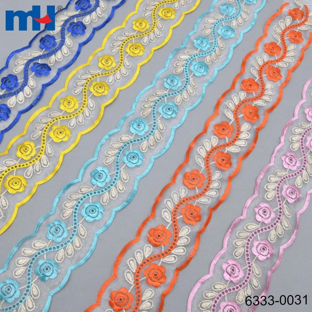 Embroidered Lace Trim in Various Colors for Garments Gowns Veils Bridal