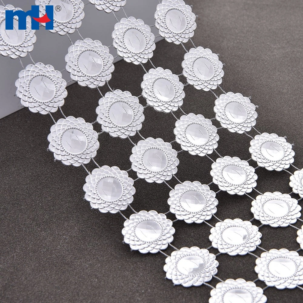 4 Row Silver Plastic Rhinestone Diamond Ribbon