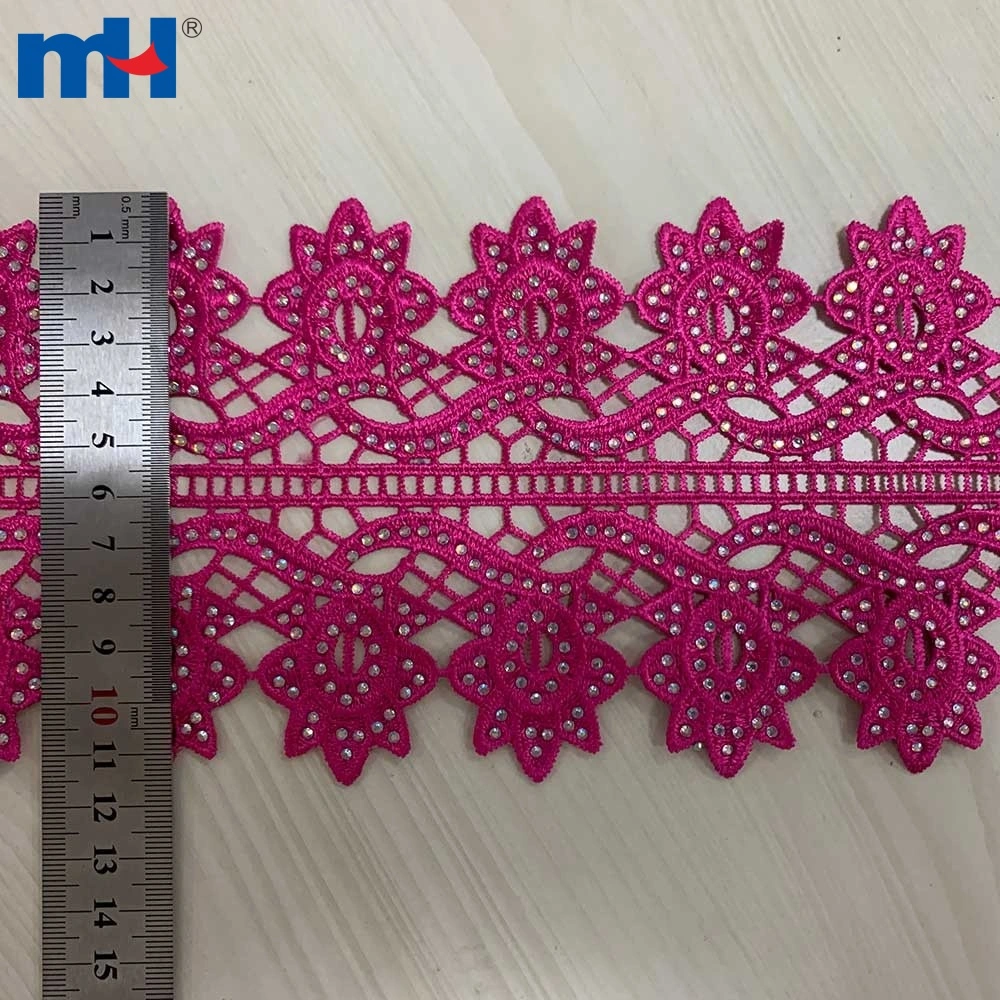 Stone Lace Trim Embellished Border Embroidery Lace