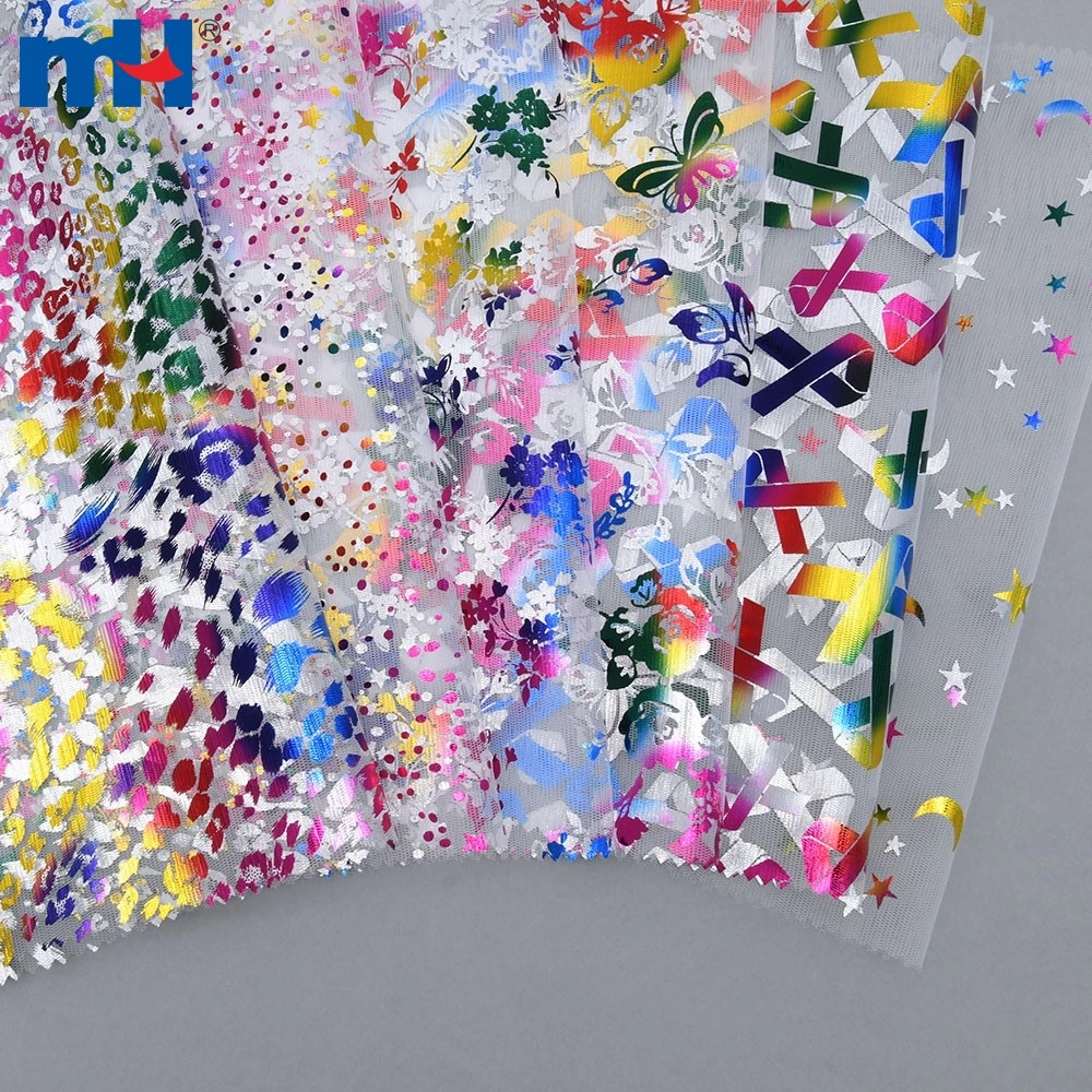 Star Printed Rainbow Glitter Sparkle Mesh Tulle Fabric