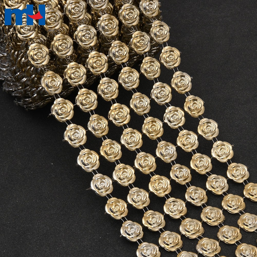 6 Rows Flower Diamond Rhinestone Mesh Ribbon Wrap Roll