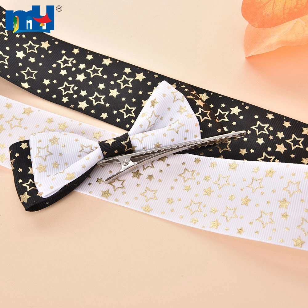 High-end Gold Silver Foil Star Printed Ribbon for Gift Wrapping