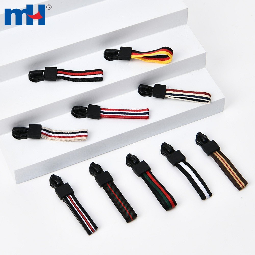 Striped Woven Webbing Tape Zipper Pull Slider