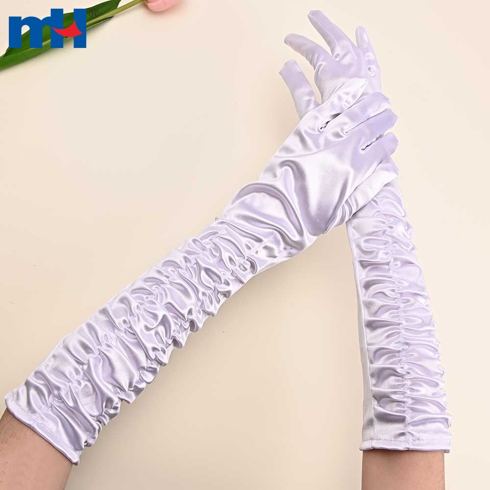 Below the Elbow Satin Wrinkle Stretchy Wedding Opera Gloves