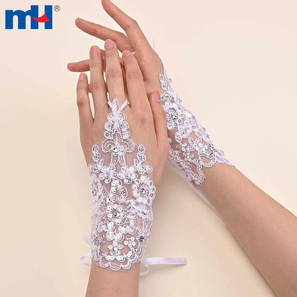 Sequins Fingerless Tulle Bridal Wedding Lace Gloves