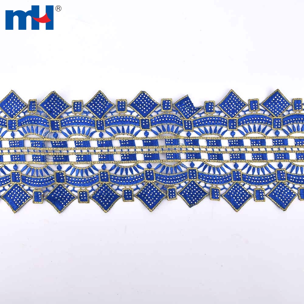 African Embroidered VIP Lace Trim with Rhinestone for Wedding