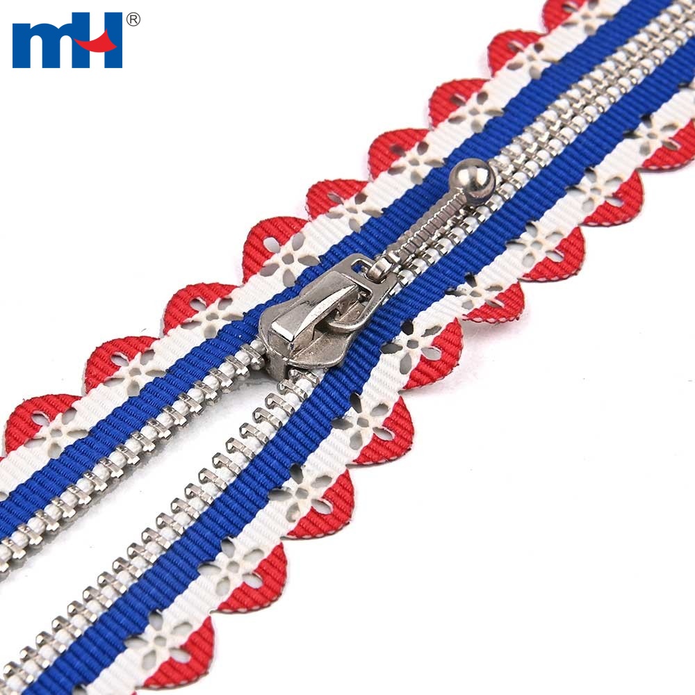 MH Custom 5 Scalloped Lace Brass Zipper with Silver Plated Teeth