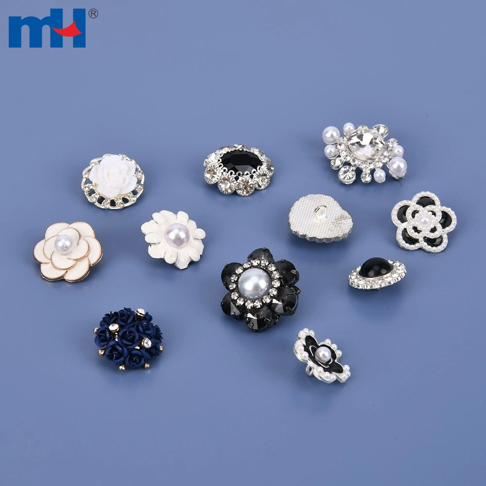 Assorted Alloy Shank Flatback Rhinestone Button Embellishments