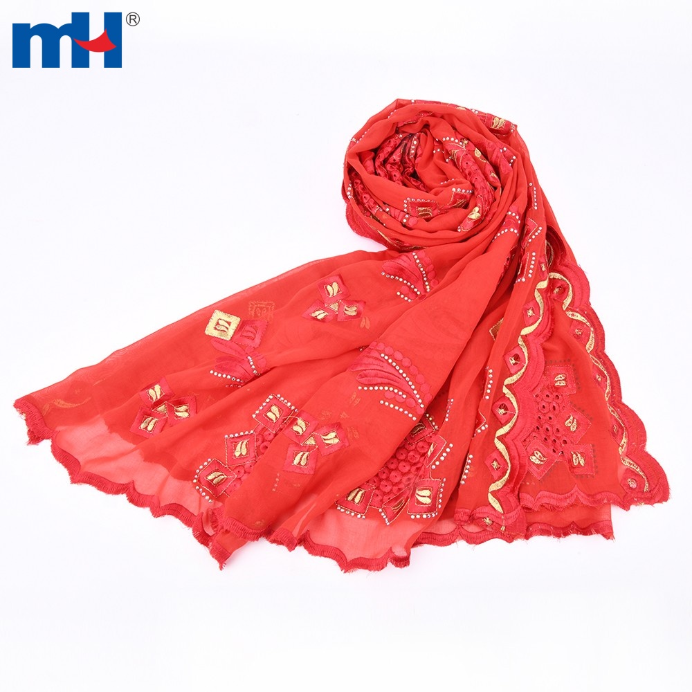 Muslin Rhinestone Embroidery Headscarf Hajib Scarves