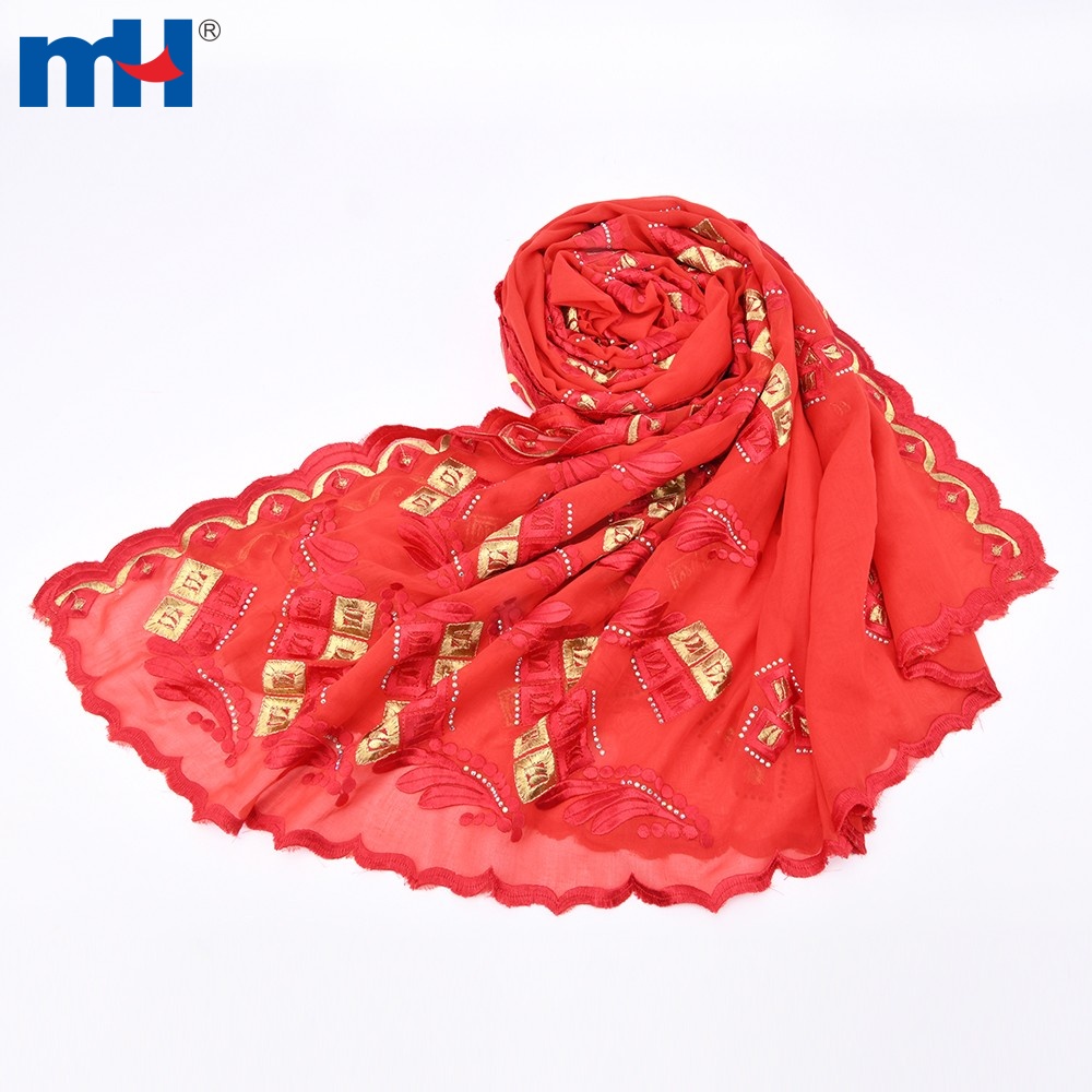 Muslin Rhinestone Embroidery Headscarf Hajib Scarves