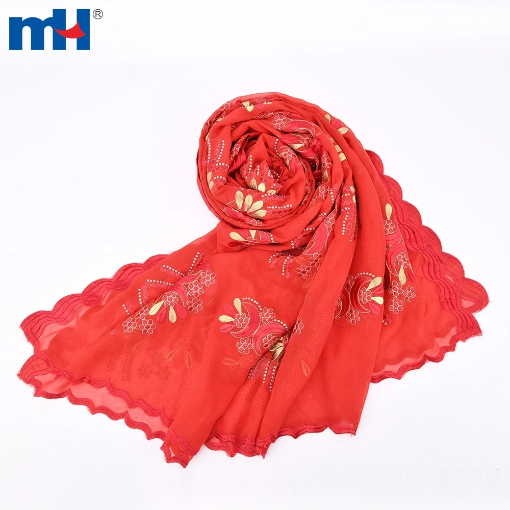Muslin Rhinestone Embroidery Headscarf Hajib Scarves