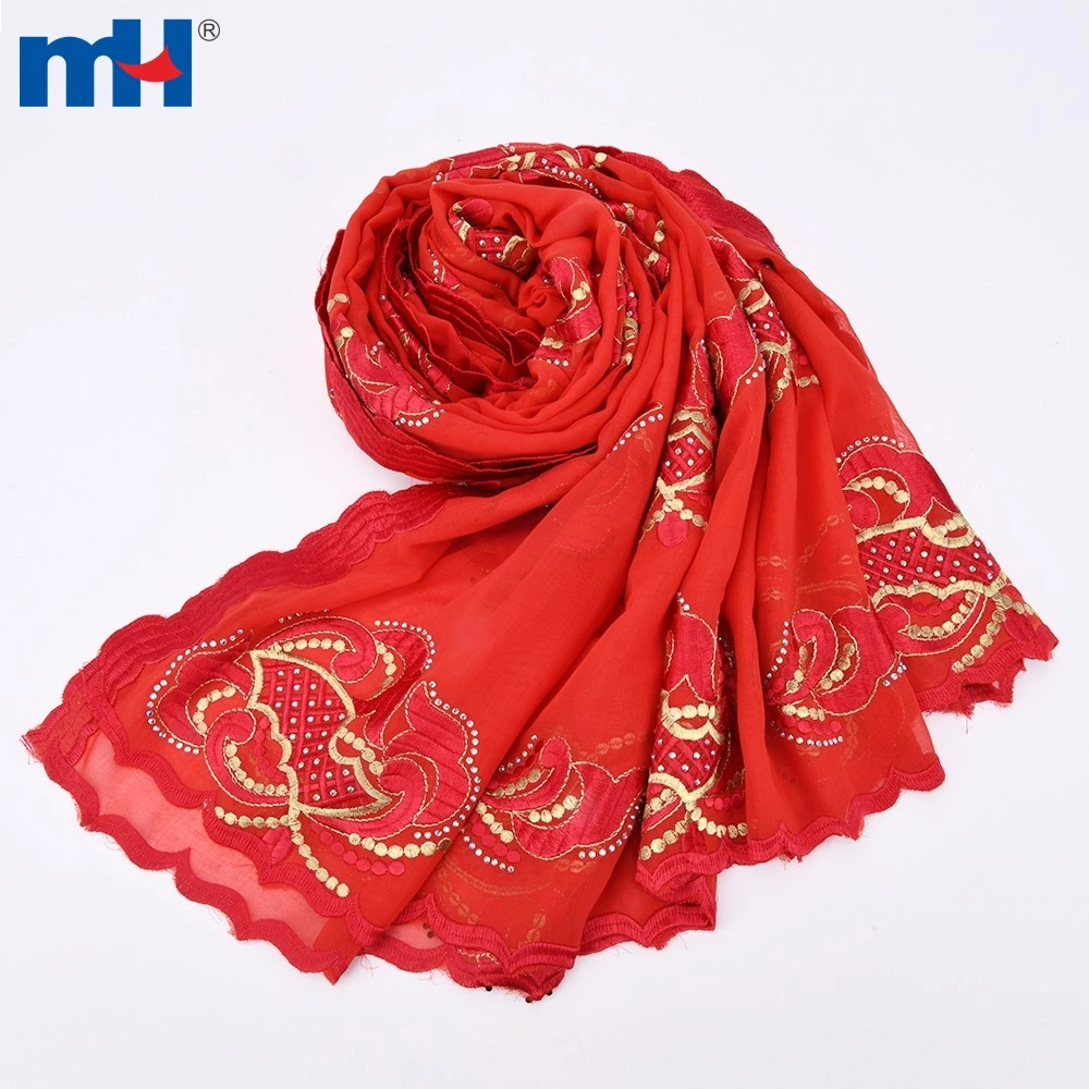 Muslin Rhinestone Embroidery Headscarf Hajib Scarves