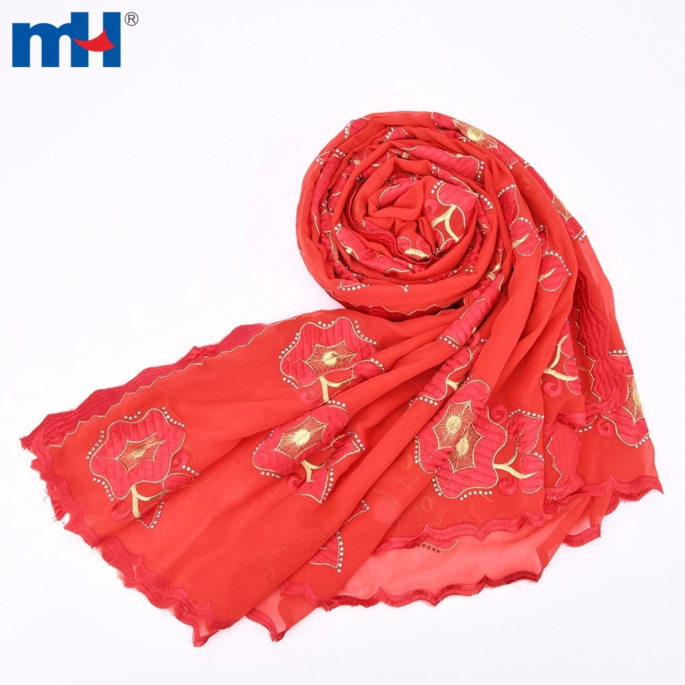 Muslin Rhinestone Embroidery Headscarf Hajib