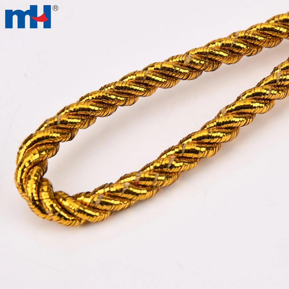7mm 3-Strand Metallic Gold Upholstery Twisted Rope Cord for Sewing