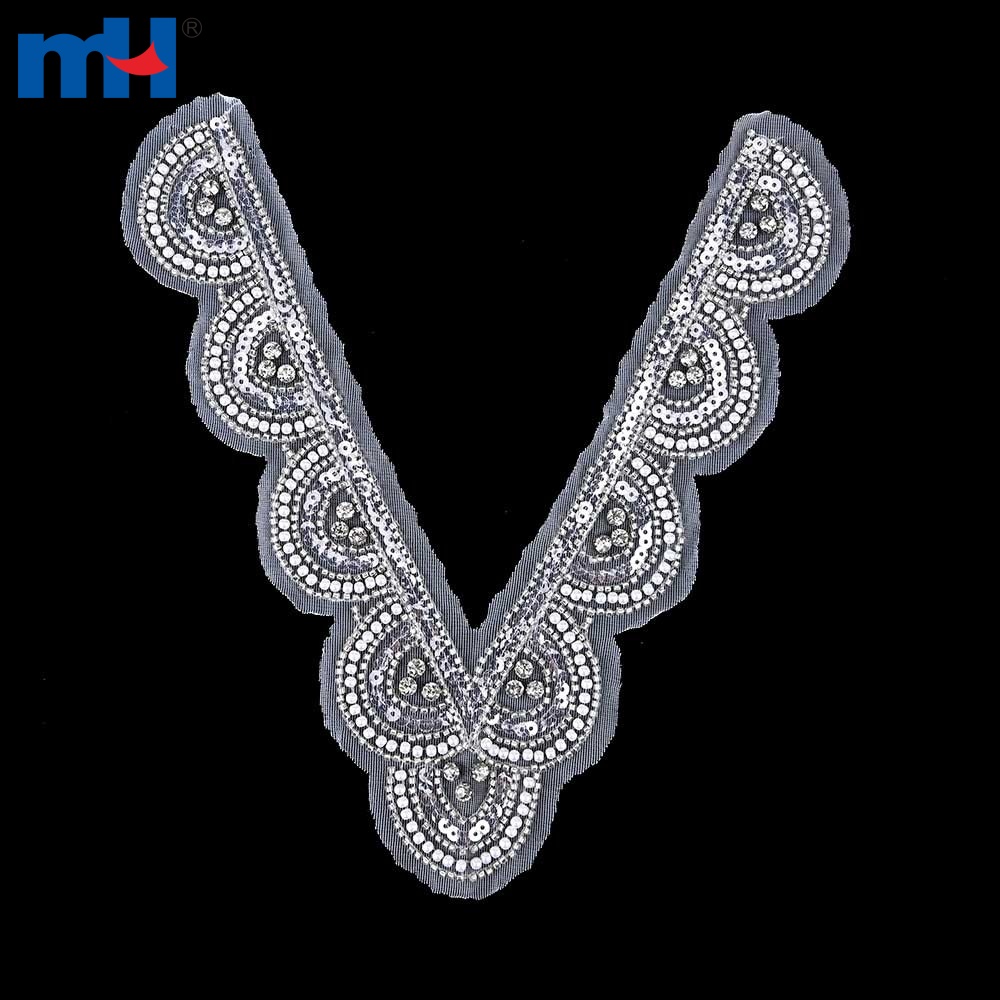 Beaded V-neck Embroidered Mesh Lace Collar