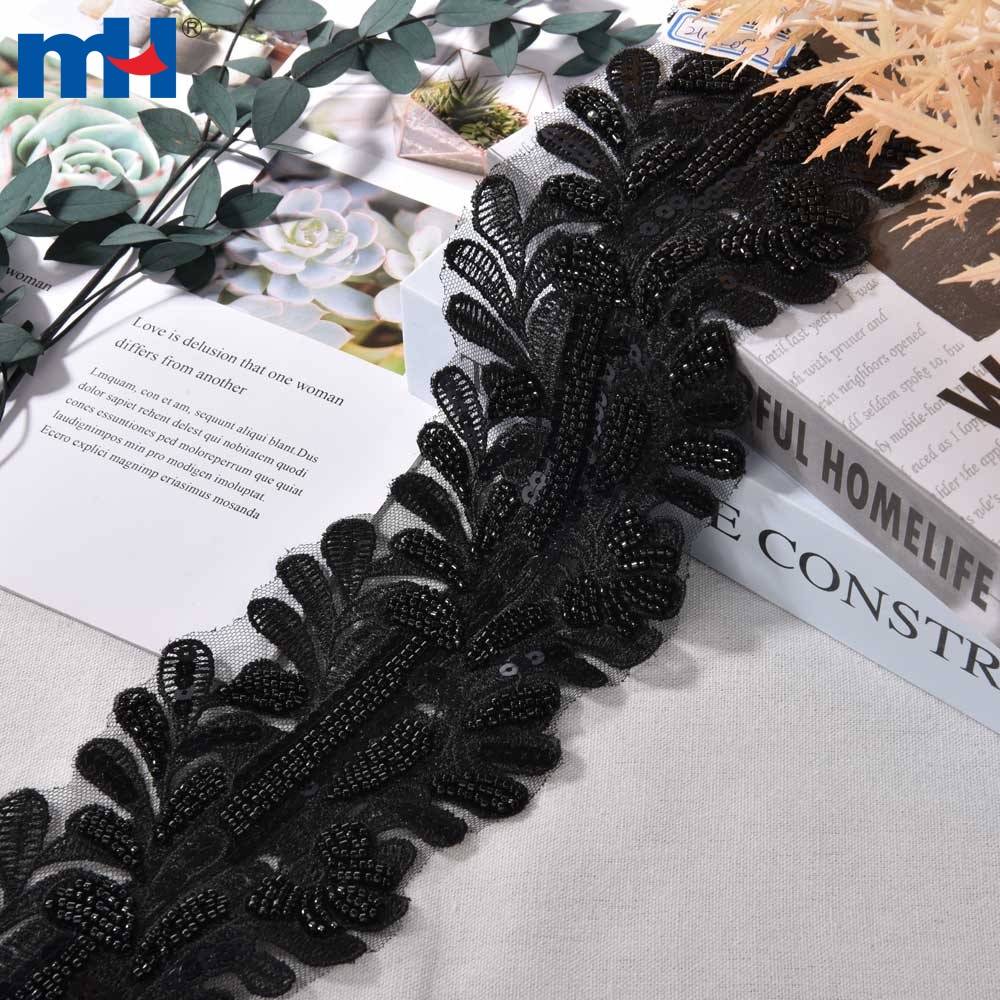 Black beaded lace trim store