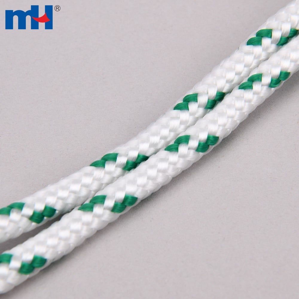 6.5mm 16ply White/Green Double Braided Polypropylene Rope String