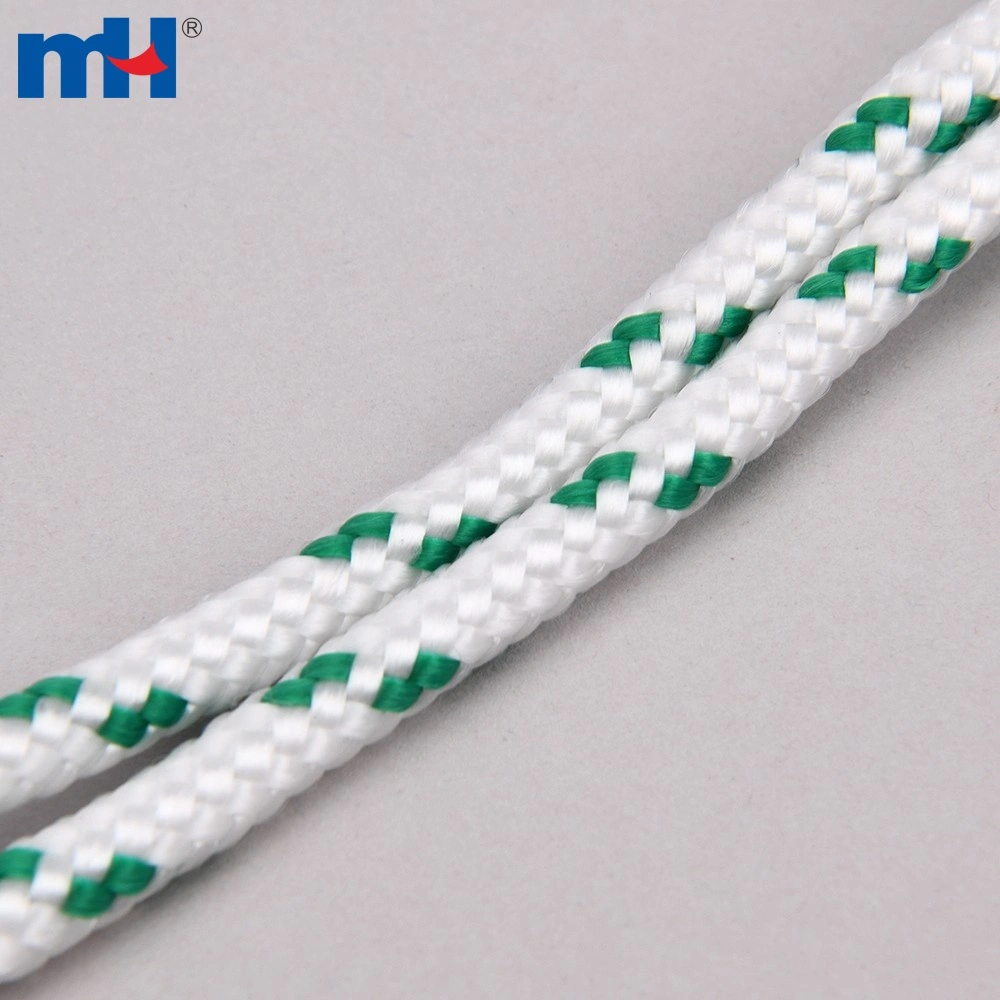 6.5mm 16ply White/Green Double Braided Polypropylene Rope String