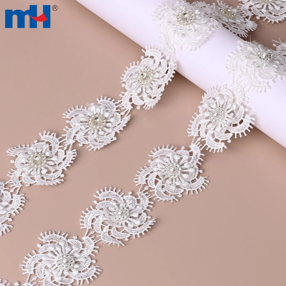 Water-soluble Chemical Lace Trim with Rhinestone MH China Factory Direct