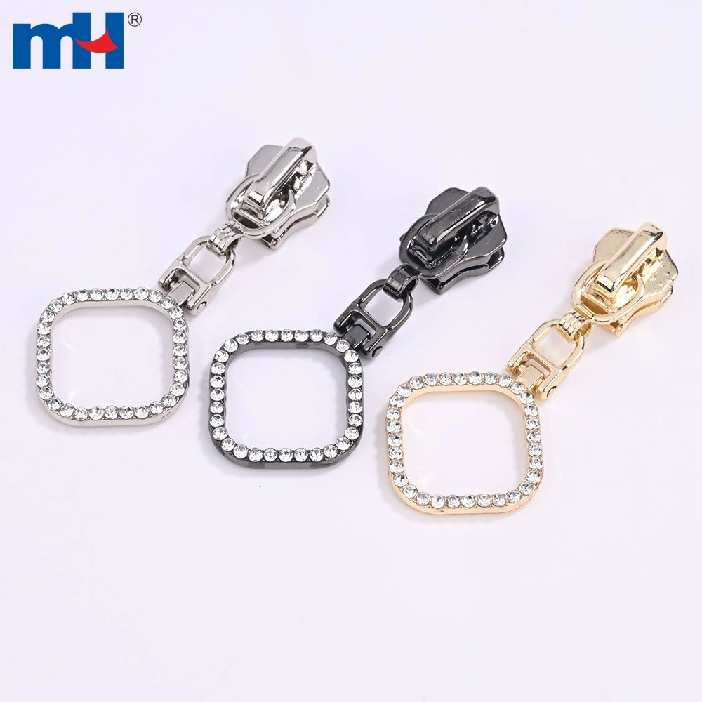 MH Custom Zinc Alloy Slider with Rhinestones Decorated Puller