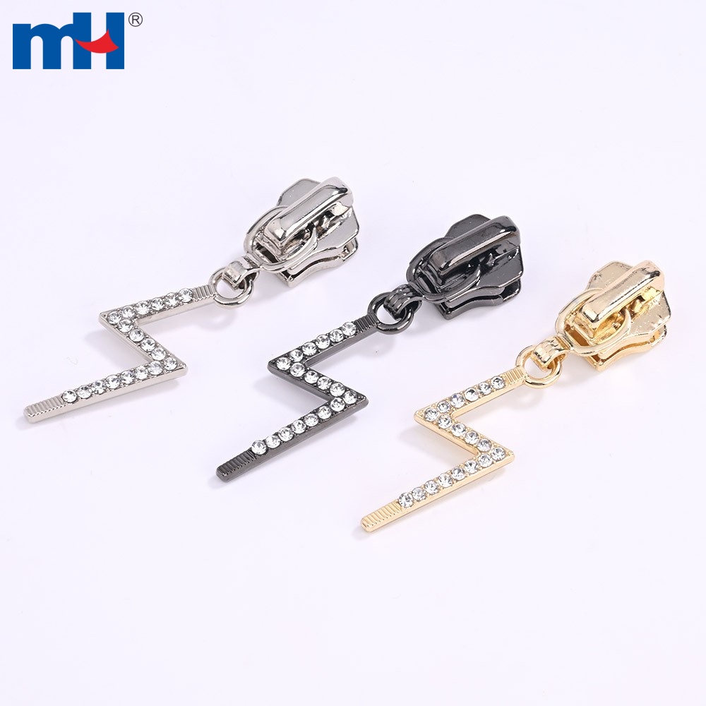 MH Factory Direct Zinc Alloy Slider with Rhinestones Decorated Puller