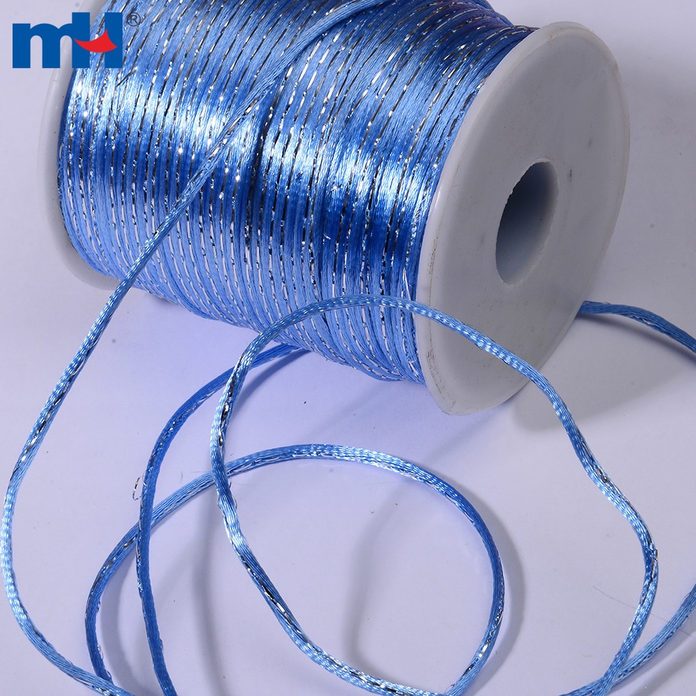 2mm Blue and Silver Satin Rattail Cord - Ningbo MH