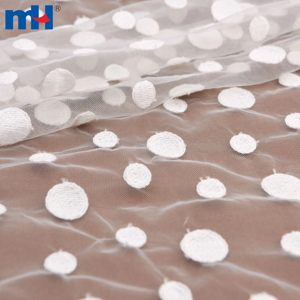 White Polka Dotted Mesh Lace Fabric