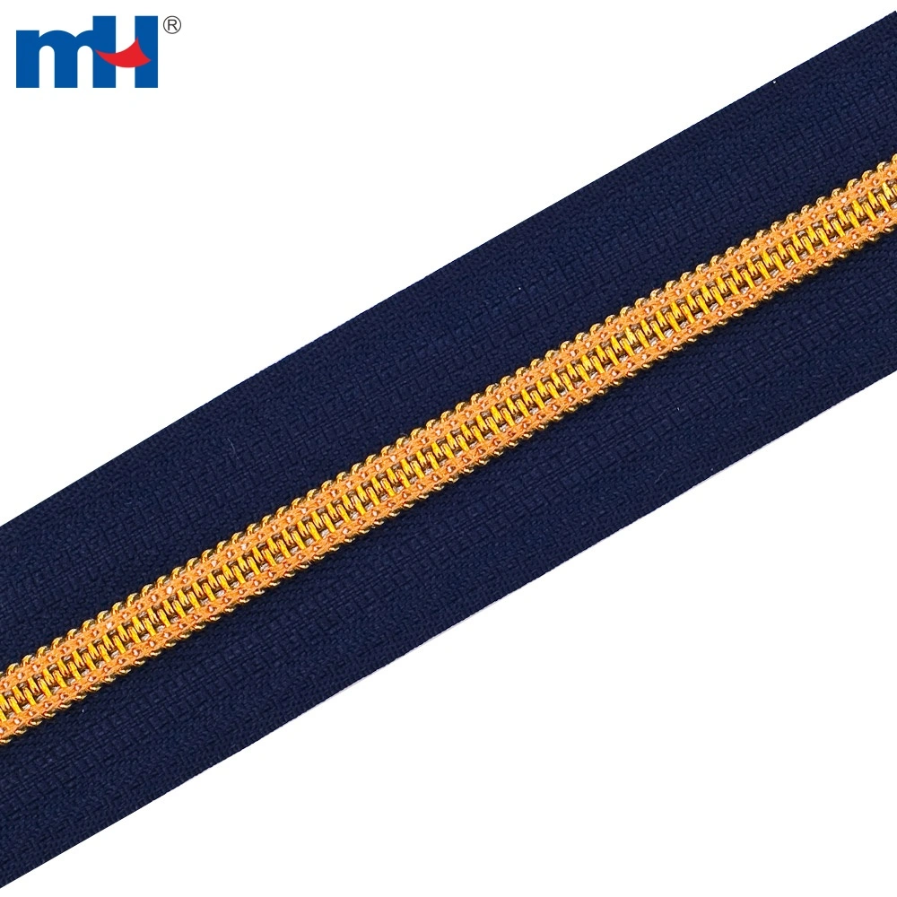 #7 Nylon Plating Golden Teeth Zipper Long Chain Supplier in China