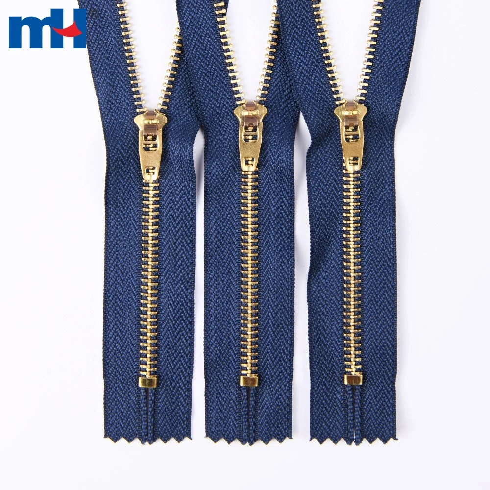 MH Bulk #5 Golden Brass Teeth Double Lock Metal Zip for Jeans Pockets
