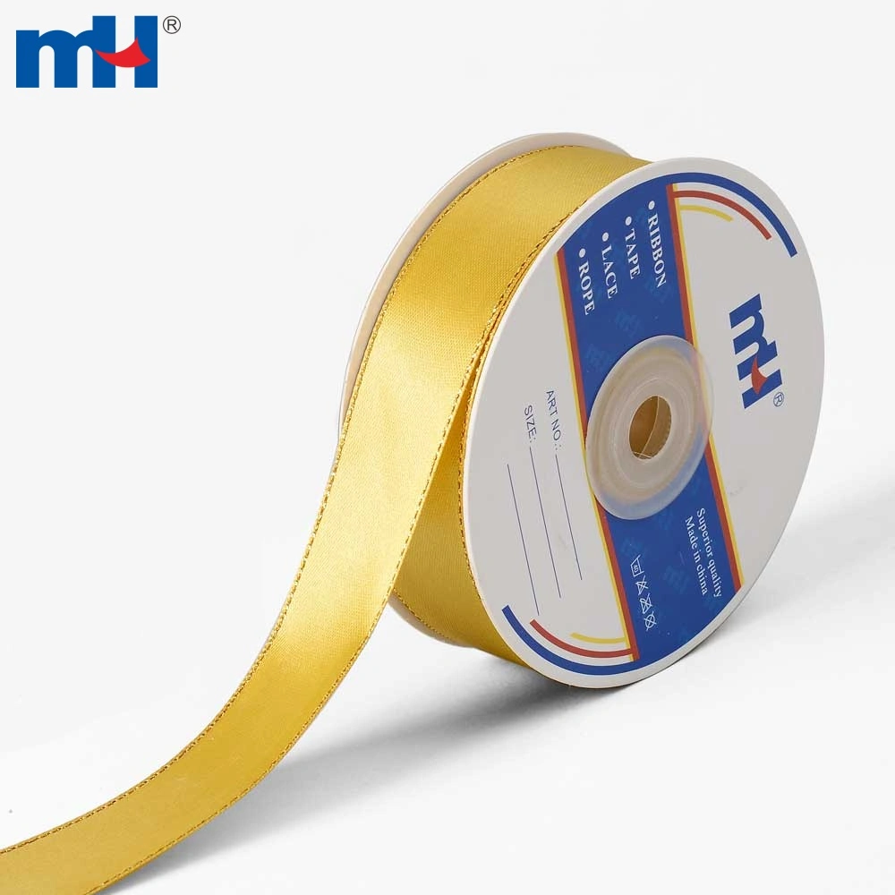 1inch Gold Satin Ribbon with Metallic Edge Stitched - Ningbo MH