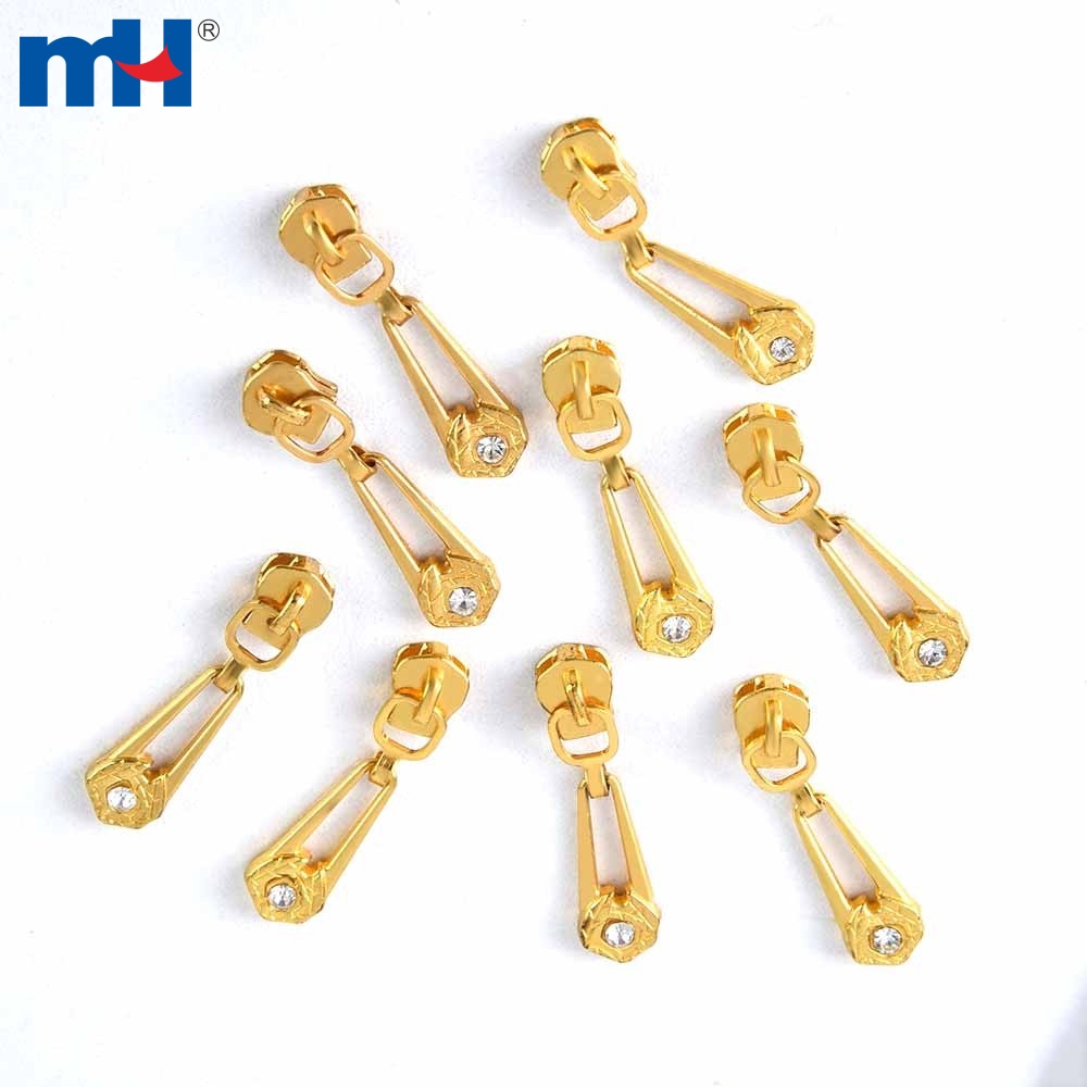 #5 Gold Plated Metal Diamond Decorative Zipper Slider