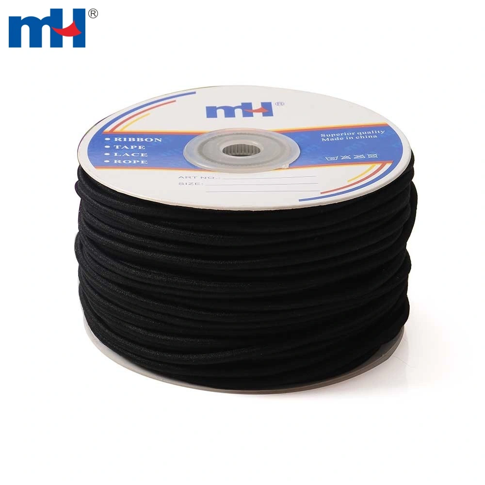 Black Drawstring Round Latex Elastic Rope Cord 3mm