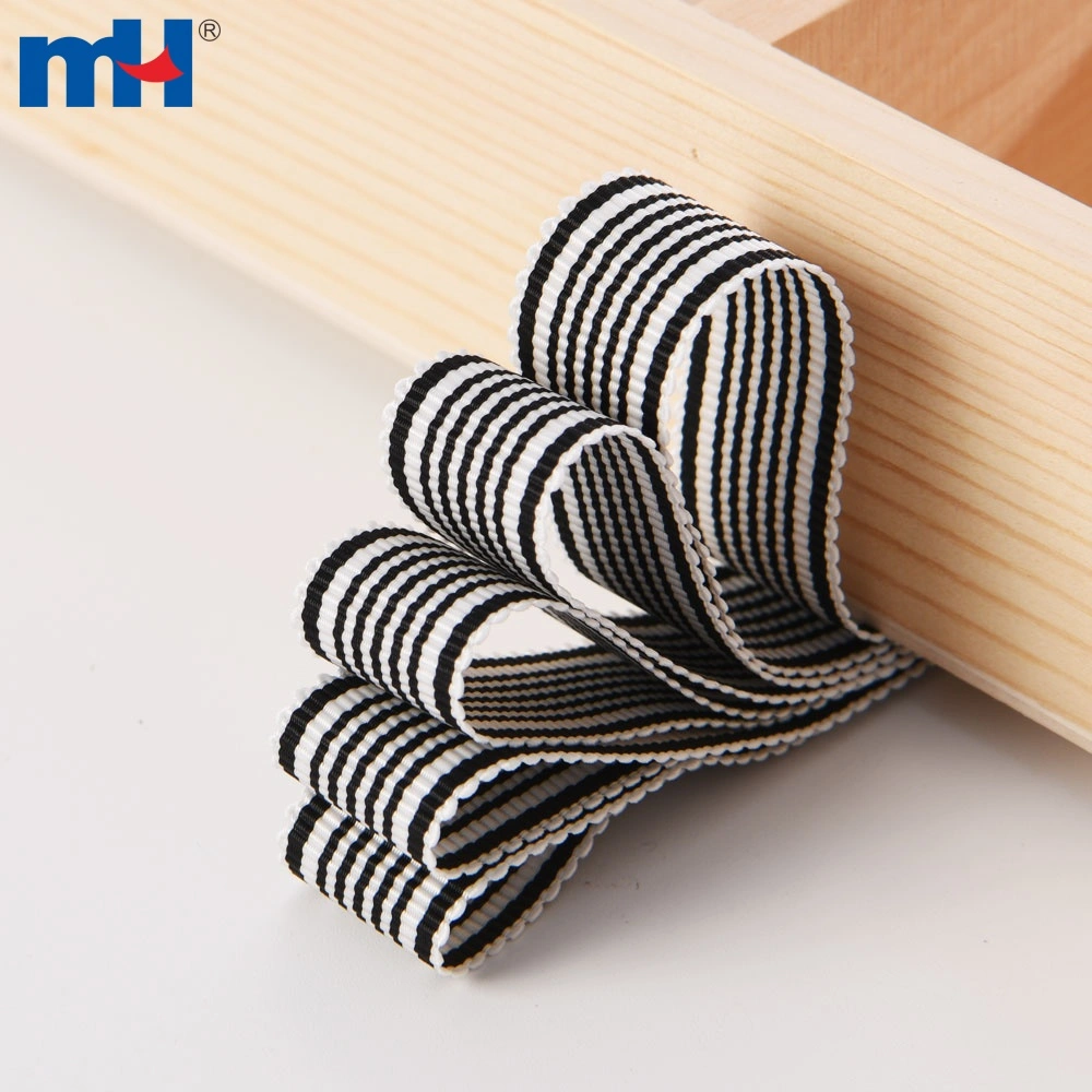 16mm White Black Polyester Petersham Millinery Ribbon