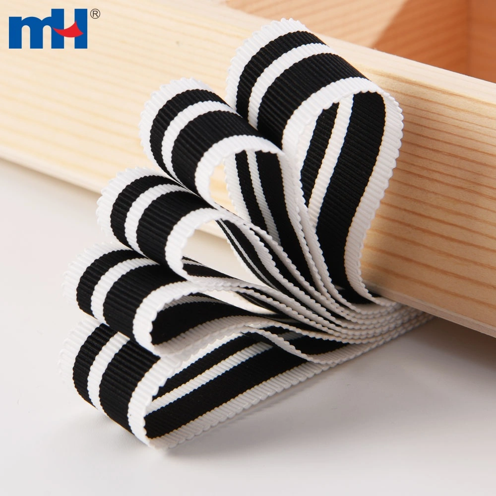 20mm White Black Polyester Petersham Millinery Ribbon