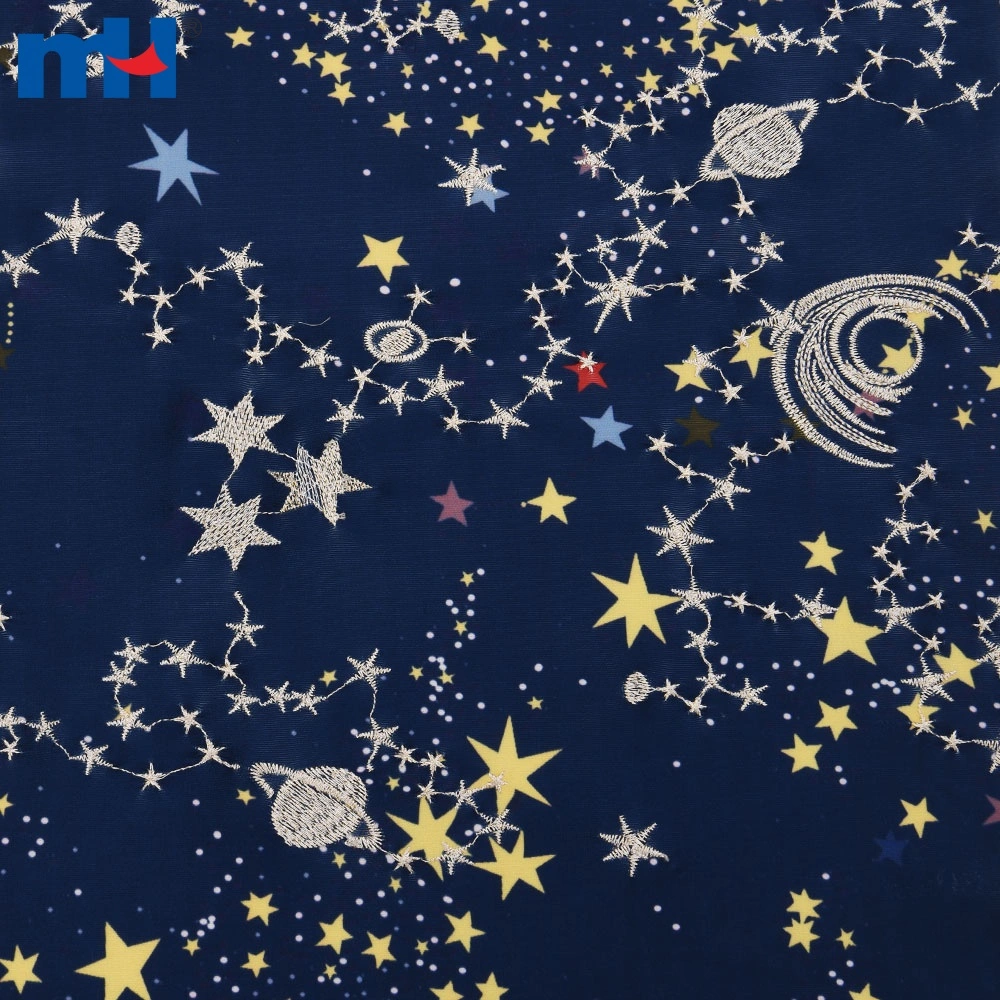 Navy Blue Starry Sky Embroidered Air Layer Fabric