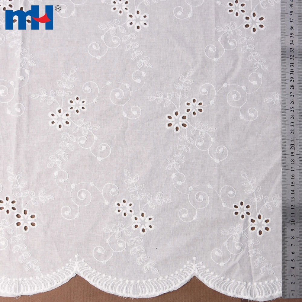 White Eyelet Embroidered Floral Cotton Fabric Factory