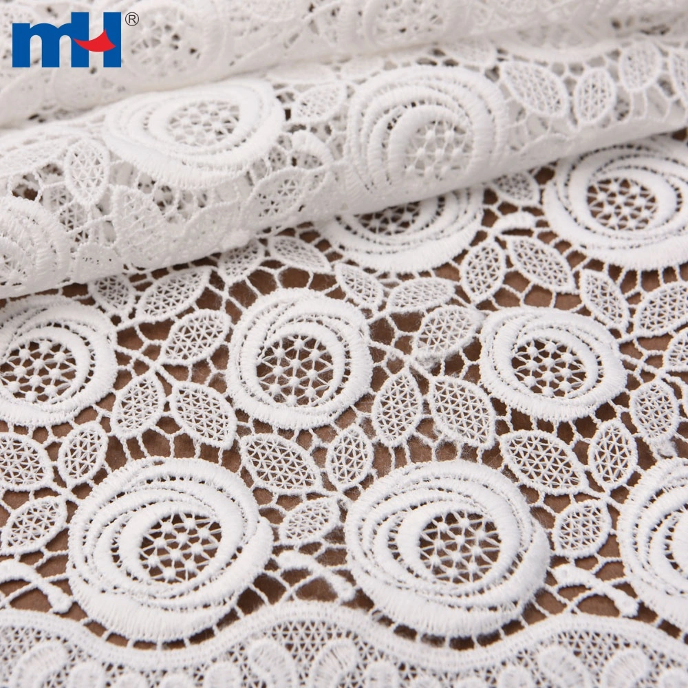 White Rose Embroidered Guipure Bridal Lace Fabric