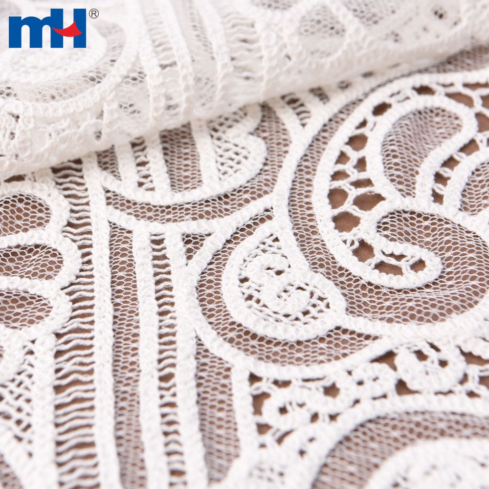 White Laser Cut Embroidered Mesh Lace Fabric