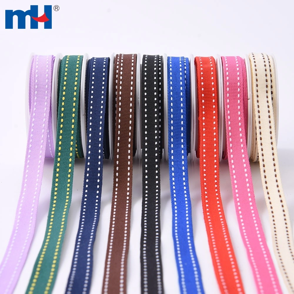 MH Custom 12mm White Saddle Stitched Edged Polyester Grosgrain Ribbon