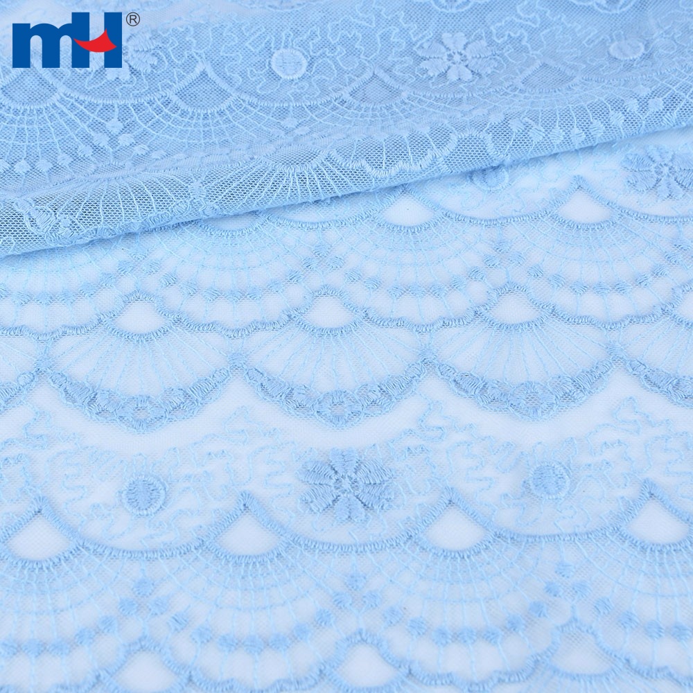 Baby Blue Embroidered Mesh Lace for Dress Making