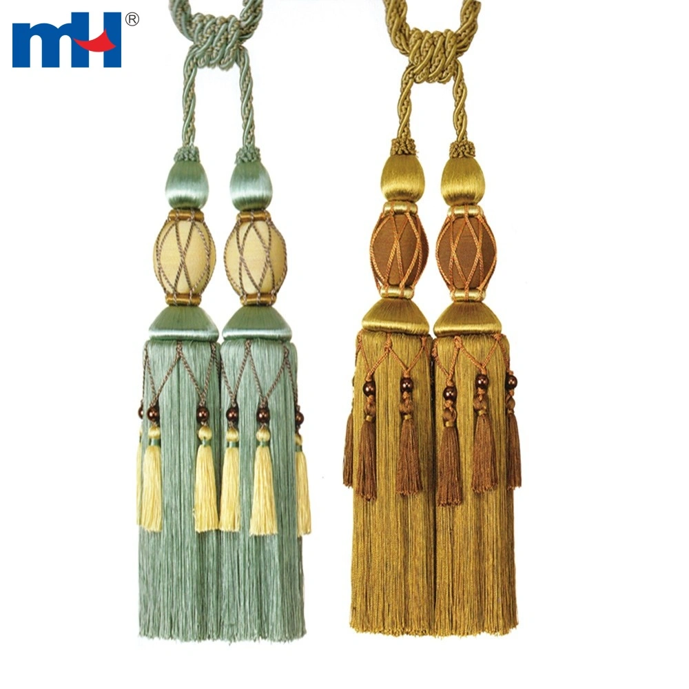 38cm Curtain & Drapery Large Double Tassel Tiebacks Rope