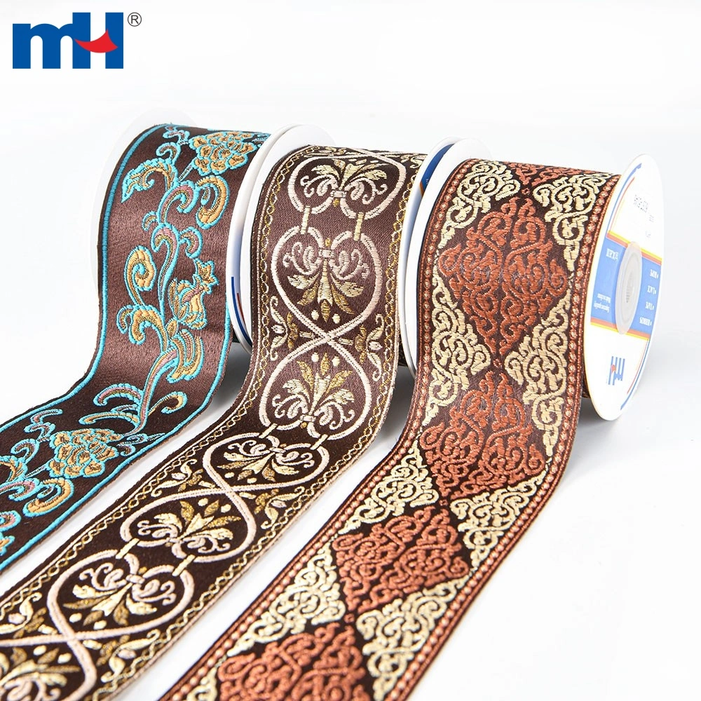 MH Custom 60mm Dark Brown Floral Jacquard Embroidered Ribbon Trim