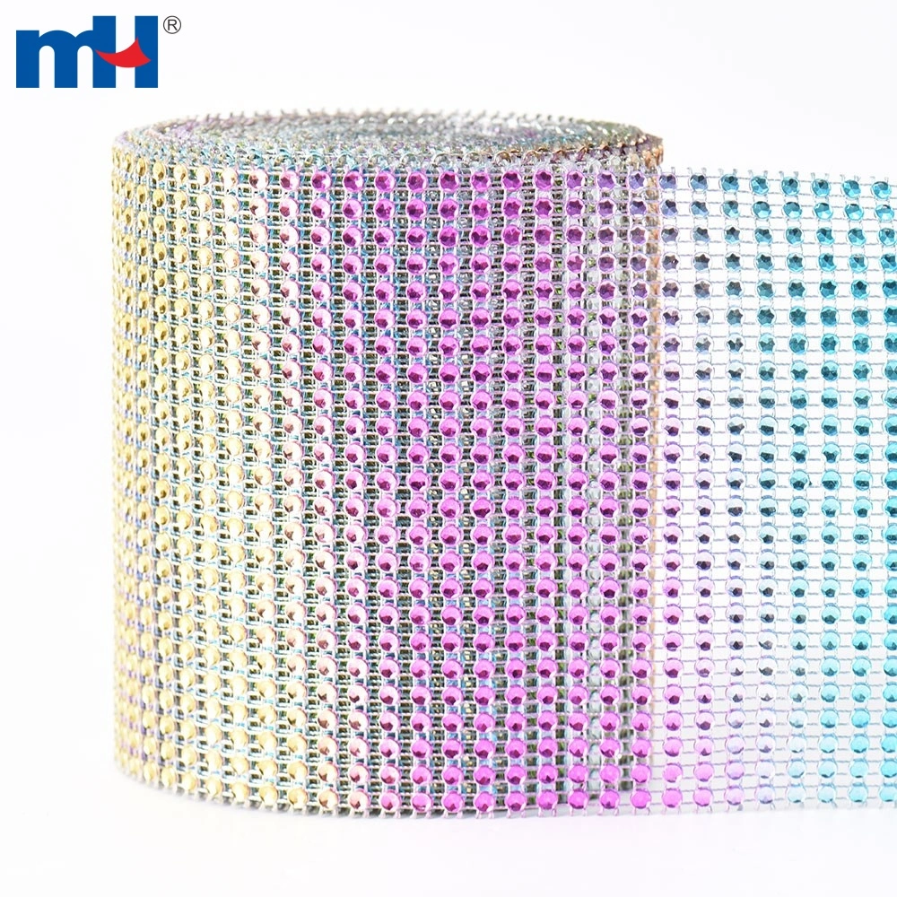 24-row Rainbow Plastic Rhinestone Mesh Ribbon Wrap